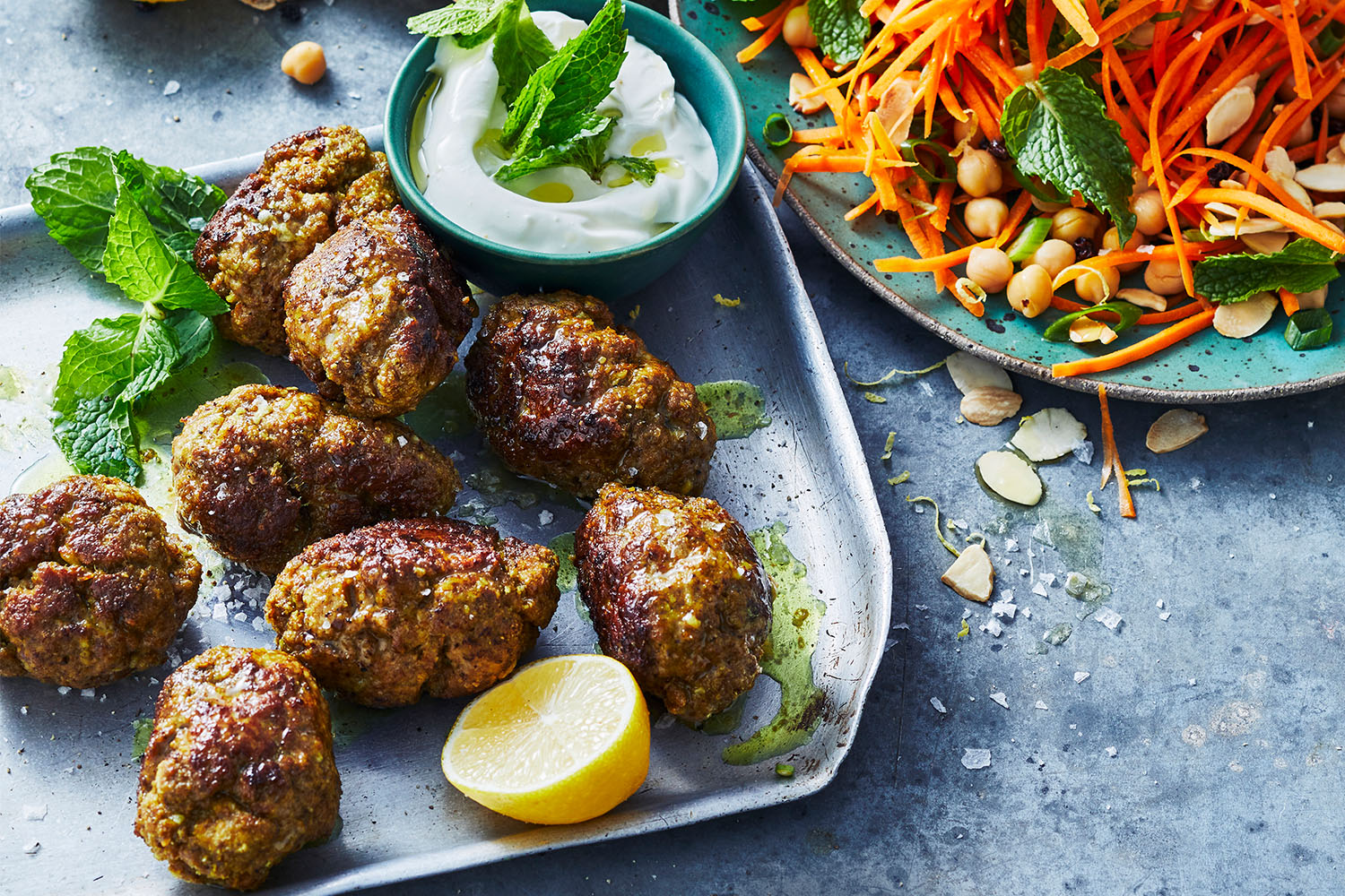 Garlic and sumac lamb rissoles with carrot and chickpea salad Recipe ...