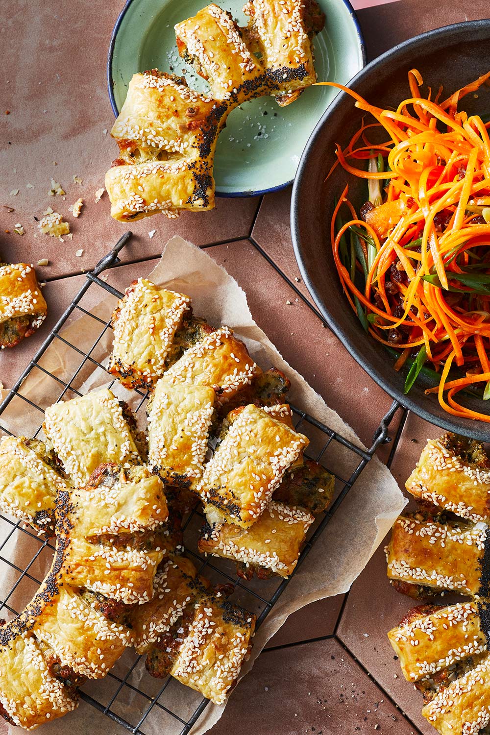 Herb and cheese bear claws with carrot and sultana salad Recipe ...