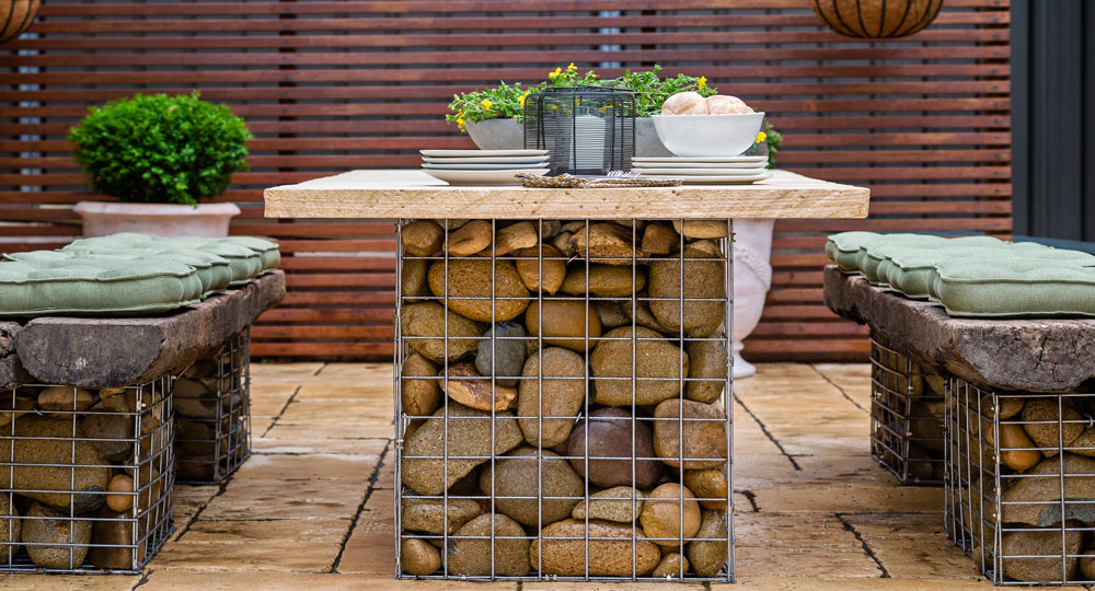 How to build an outdoor gabion table settting | Better Homes and Gardens