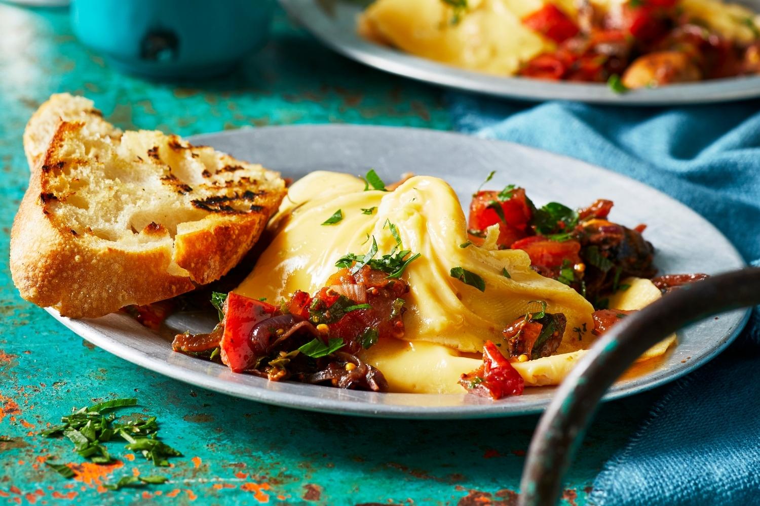 Tornado Omelette With Mushroom And Tomato Hash Recipe Recipe | Better ...