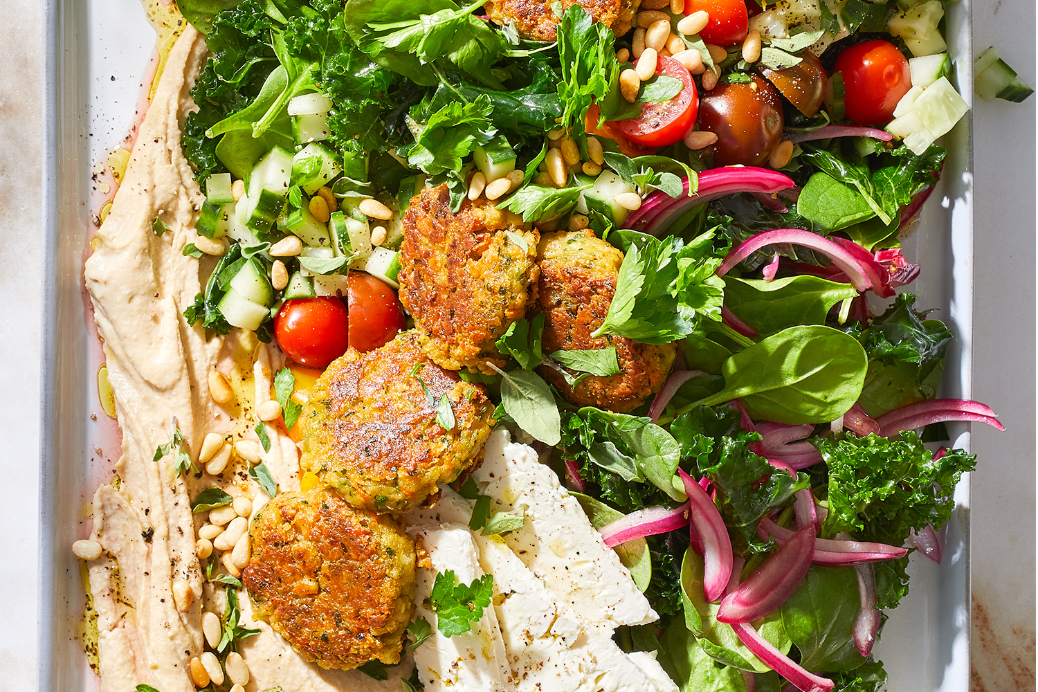 Kale Falafel Salad With Toasted Pine Nuts And Hummus Recipe | Better ...
